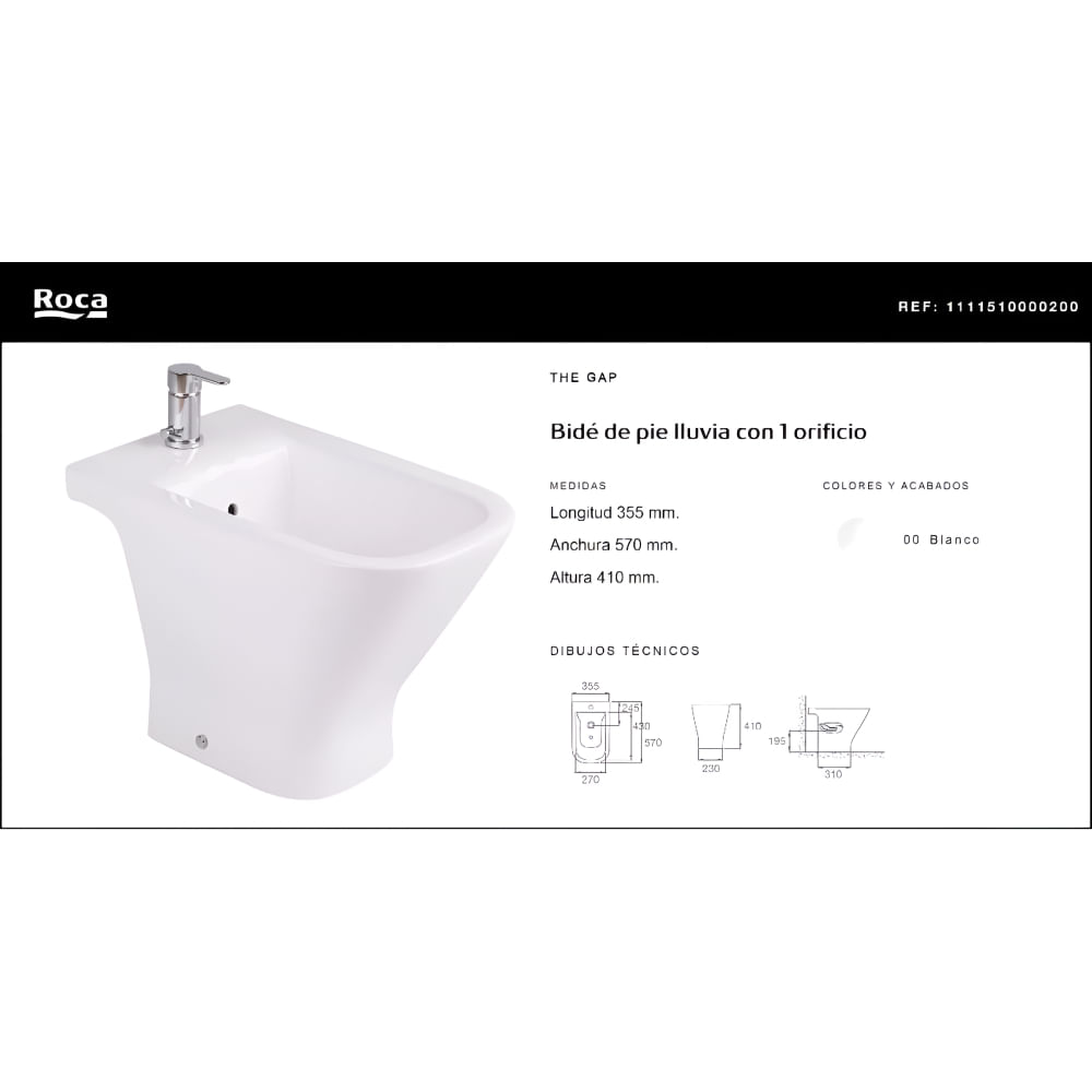 Bidet 1 Orificio Blanco The Gap Roca